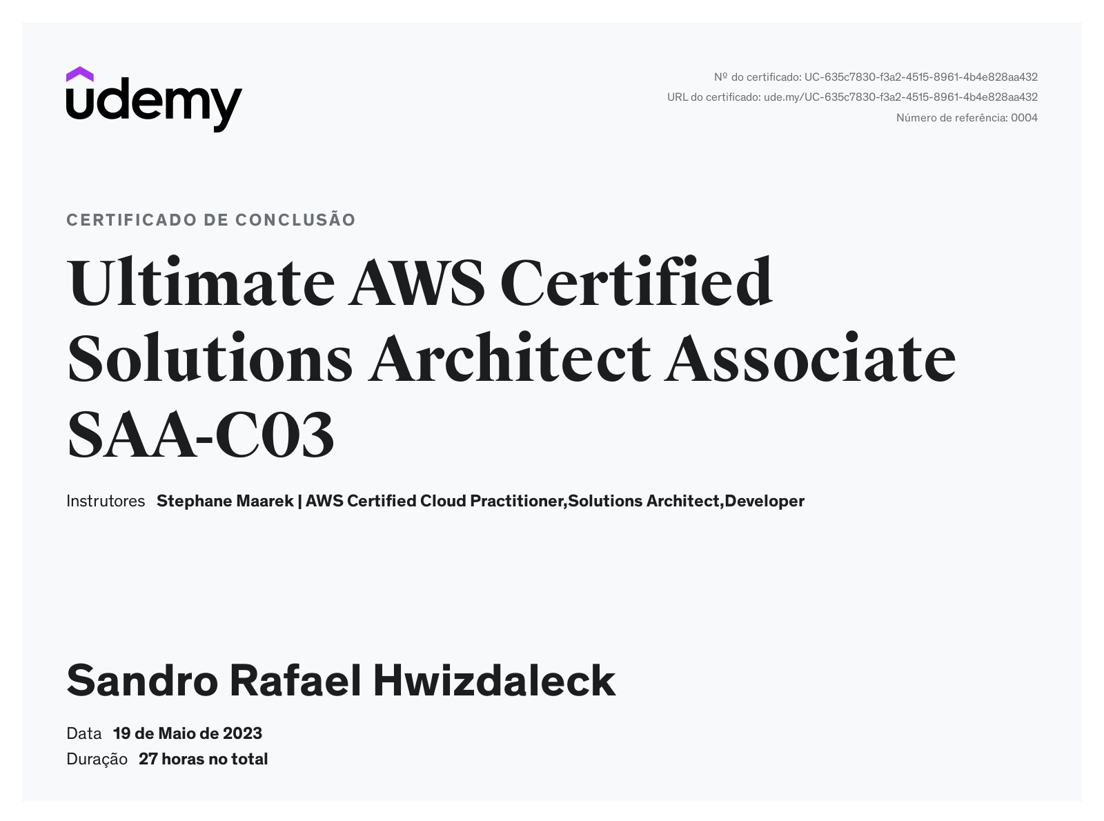Sandro Rafael Hwizdaleck - OCP 19 | 7X Oracle | 5x AWS Black Belt | 5x ...