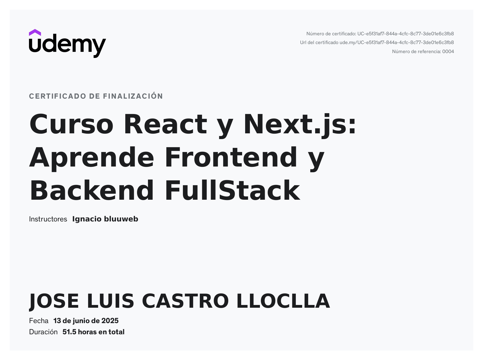 Jose Luis Castro Lloclla, Fullstack Developer | Talently